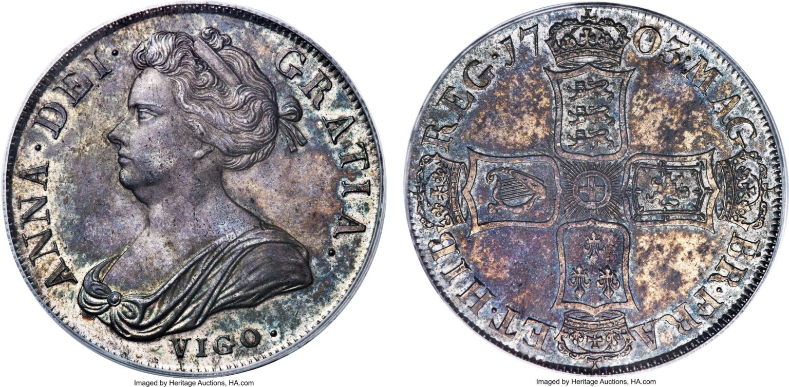 イギリス1703年 アン女王「VIGO」 クラウン銀貨 MS63 PCGS オークション - PREMIUM GOLD COIN