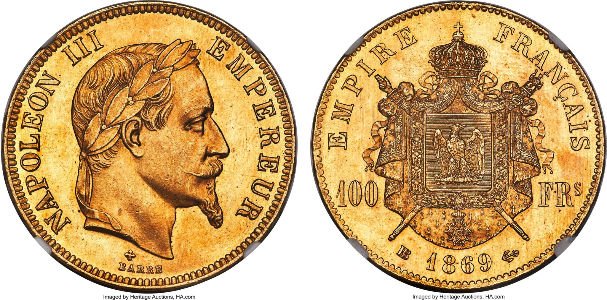 フランス 1869年 ナポレオン3世 100フラン金貨 MS66 NGC オークション - PREMIUM GOLD COIN