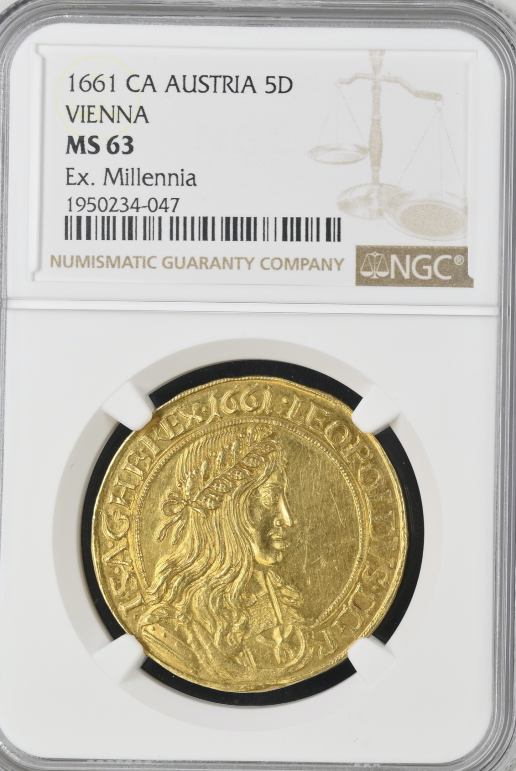 神聖ローマ帝国1661年レオポルト1世5ダカット金貨NGC MS63最高鑑定 - PREMIUM GOLD COIN