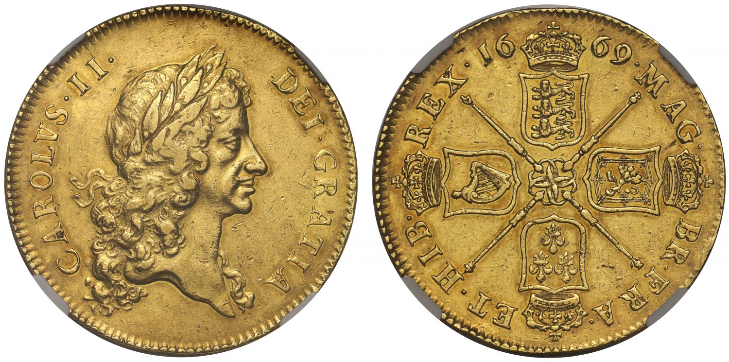 イギリス1669年チャールズ2世5ギニー金貨 NGC AU53 - PREMIUM GOLD COIN