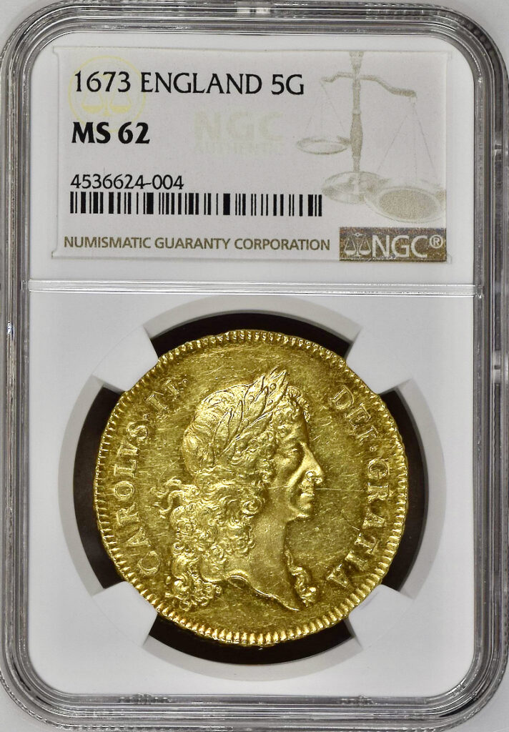 1673年チャールズ2世5ギニー金貨 NGC MS62 - PREMIUM GOLD COIN
